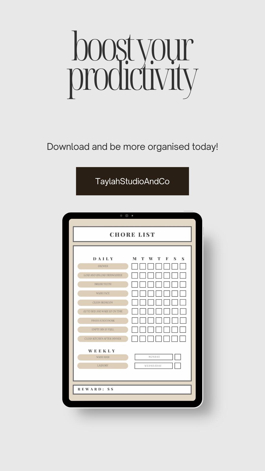 Modern Beige Chore Chart Template - Etsy
