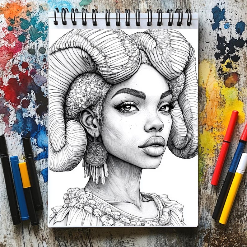 Black Aries Goddess Coloring Book Melanated Zodiac Art 30 High ...