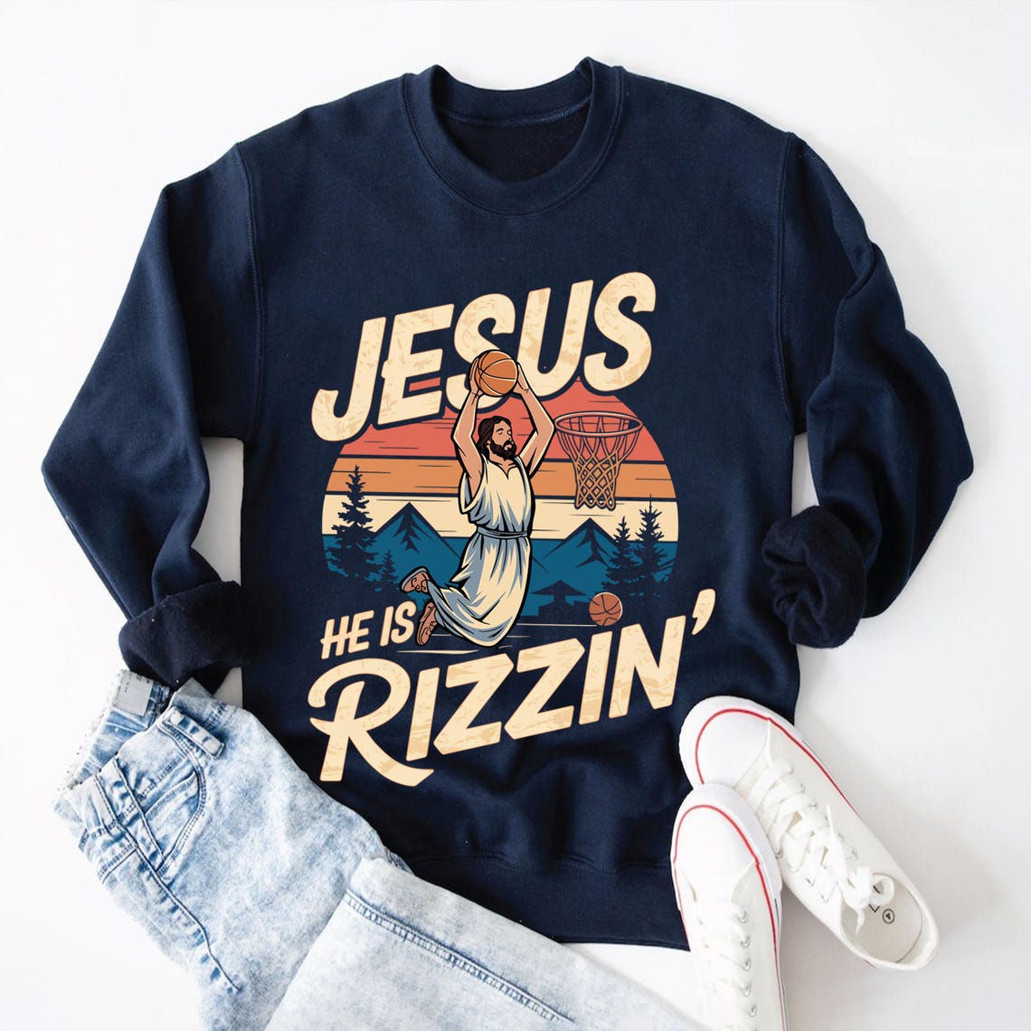 Jesus He is Rizzin' PNG | Retro Basketball Christ SVG | Funny Christian ...