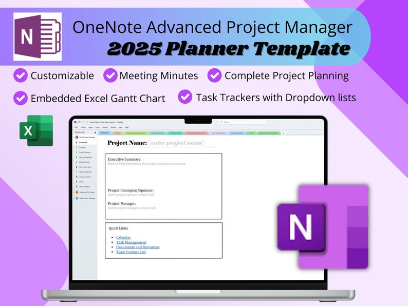 Premium Onenote Project Management Template With Excel Gantt, 2025 ...