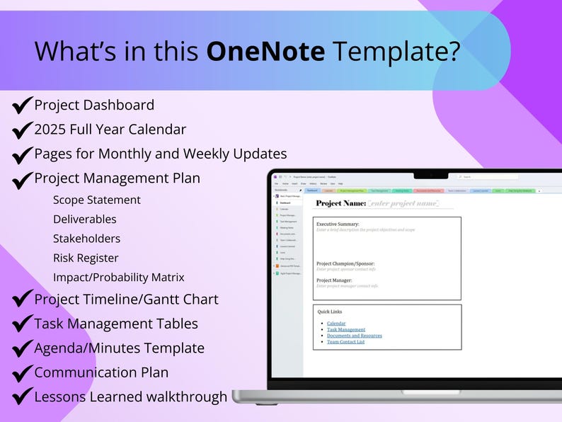 Premium Onenote Project Management Template With Excel Gantt, 2025 ...