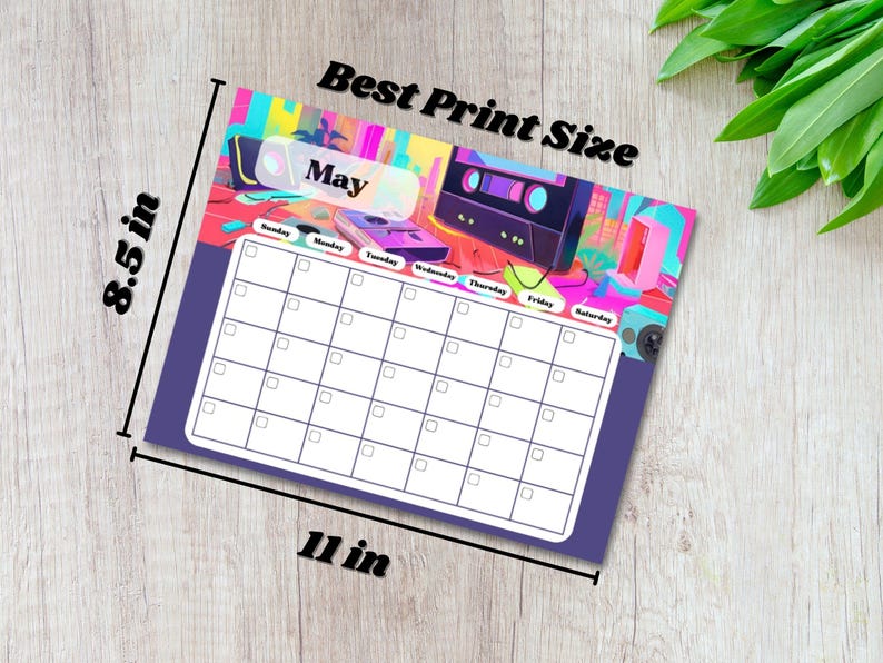 Retro 80s Printable Calendar: Blank Fillable Dates (PDF Digital ...