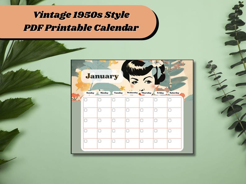Vintage Collage Style Printable Calendar PDF, Wall Desk Calendar, 13 ...