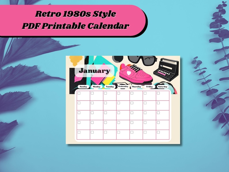 80s Retro Collage Style Printable Calendar PDF, Wall Desk Calendar, 13 ...