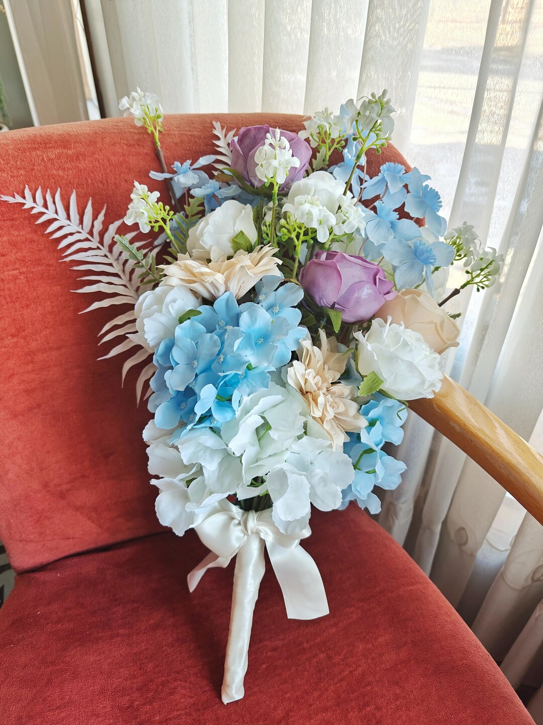 Blue Hydrangea and Purple Rose Faux Bouquet KIY Kit Pastel DIY Floral ...