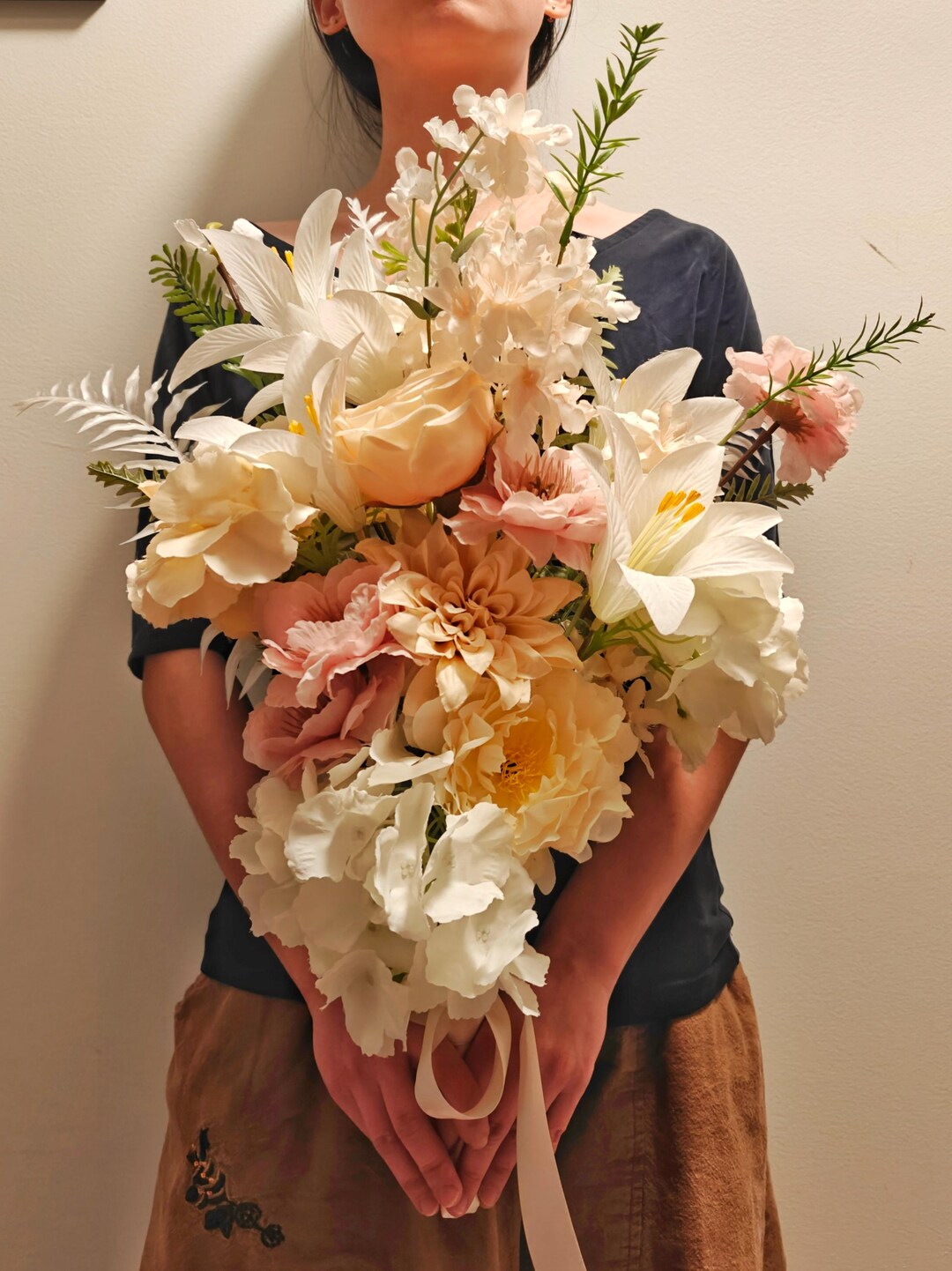 Soft Pastel Lily and Rose Faux Bouquet KIY Kit Romantic DIY Floral ...