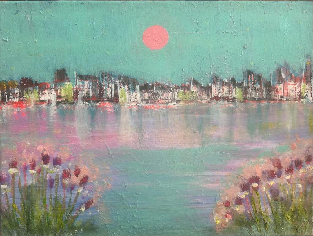 Abstract Cityscape Seaview Acrylic Painting on Canvas - Somewhere - Etsy