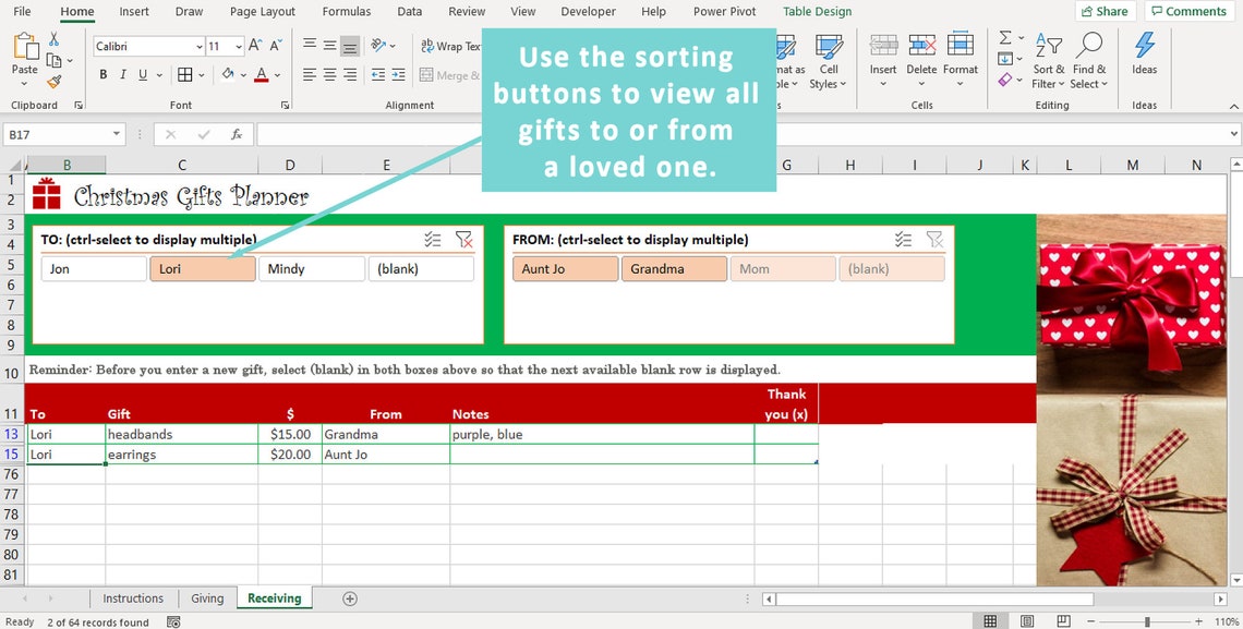 Christmas Gifts Planning Spreadsheet - Etsy