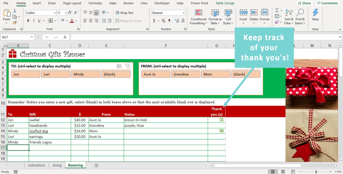Christmas Gifts Planning Spreadsheet - Etsy