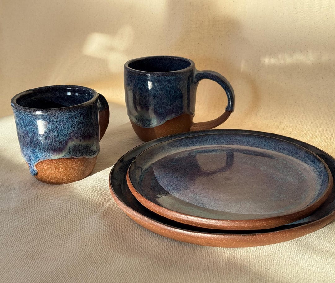 Handmade Ceramic Dinnerware Set - Rustic Blue Glaze - Etsy