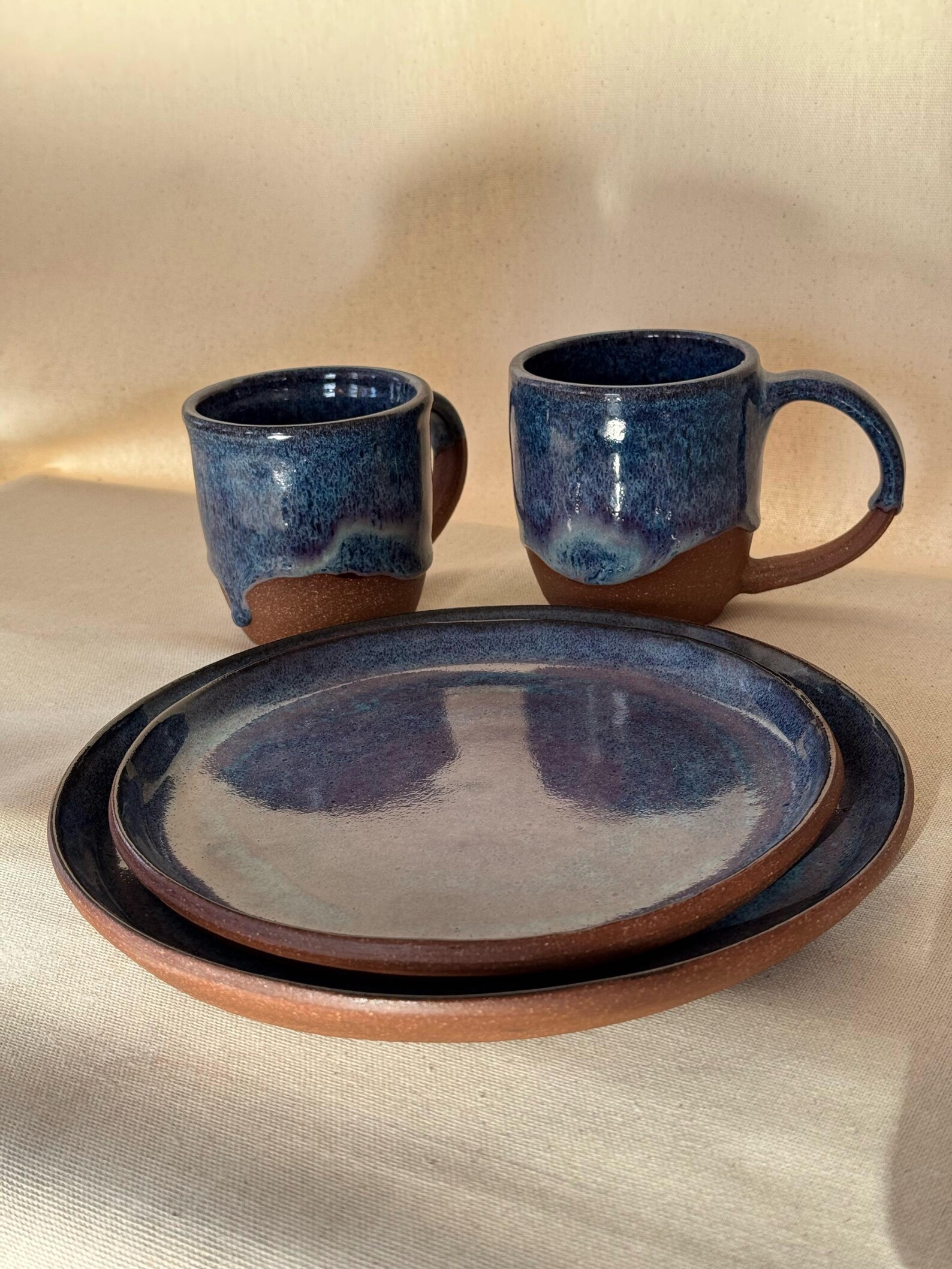 Handmade Ceramic Dinnerware Set - Rustic Blue Glaze - Etsy