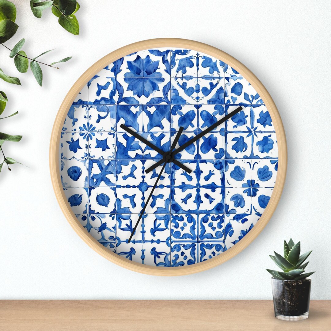 Watercolour Ceramic Tile Wall Clock, Abstract Apartment Decor ...