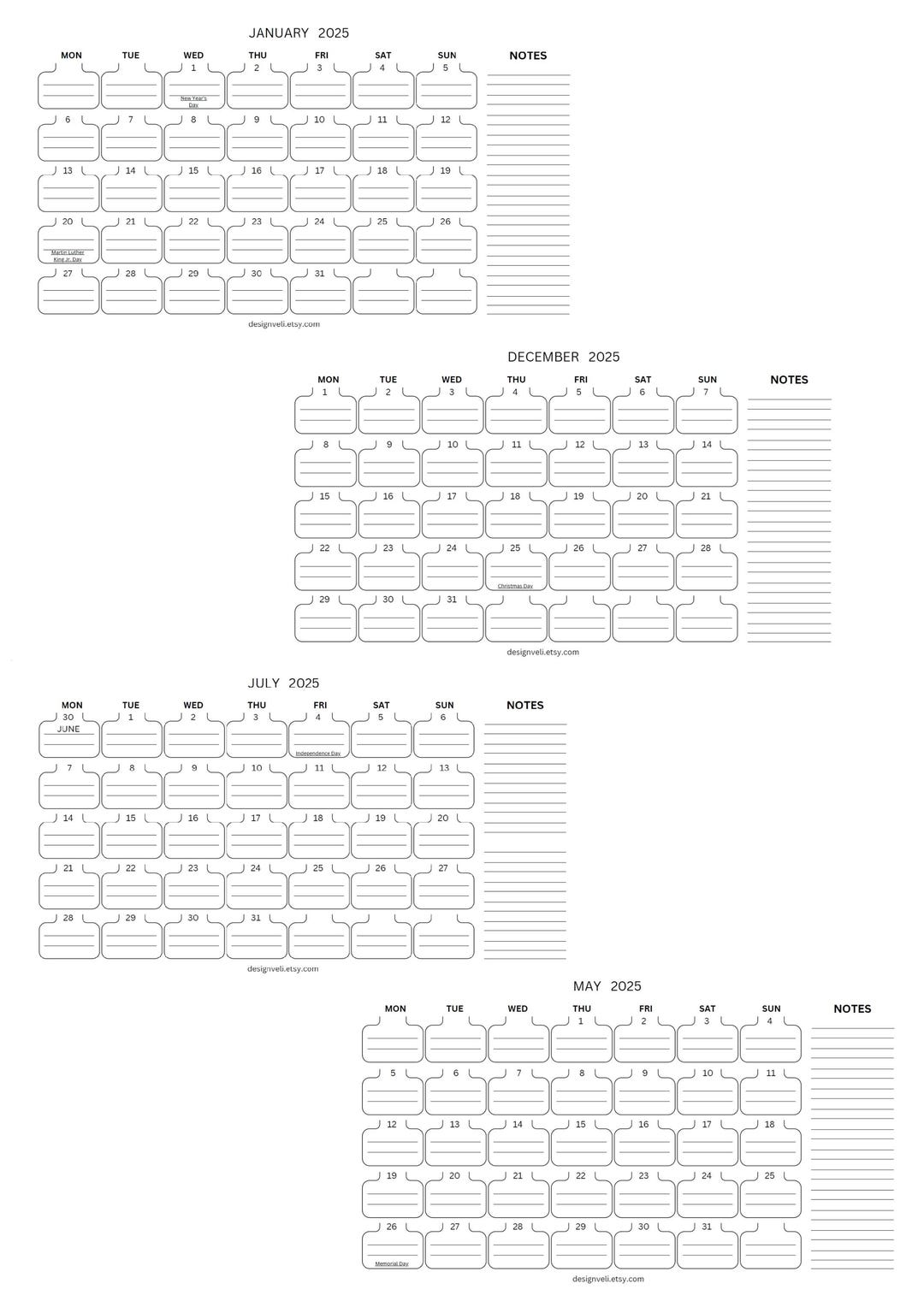 Printable Calendar 2025 US Public Holidays and Standard Calendar With ...