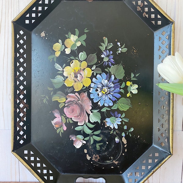 Vintage Hand Painted Metal Tray - Etsy