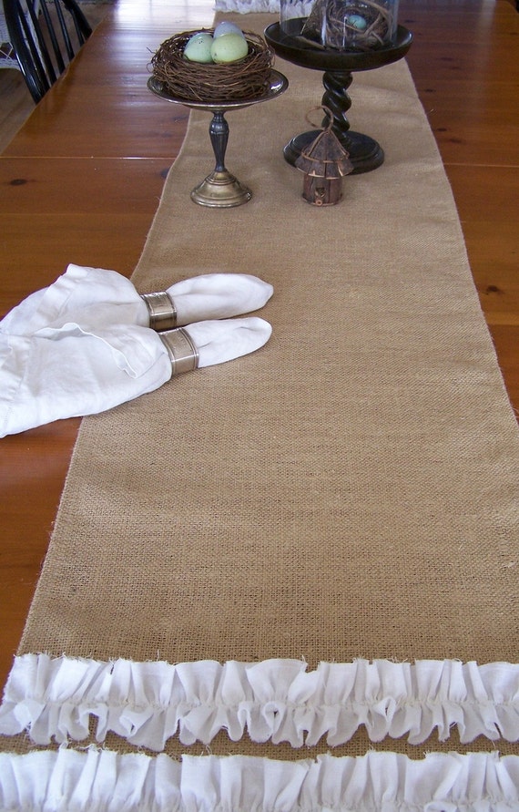 Items similar to Ruffled Burlap Table Runner - 17 x 90 on Etsy