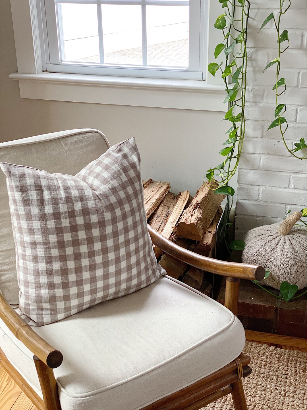 Neutral Fall Pillow Cover, Gingham Check Pillow, Tan Check Pillow ...