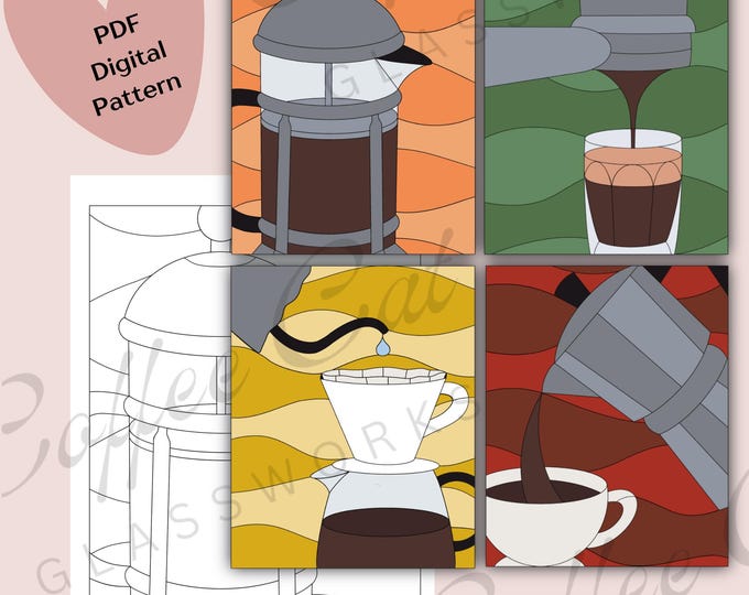Coffee and Croissant Stained Glass Art Suncatcher, Tea and Pastry ...