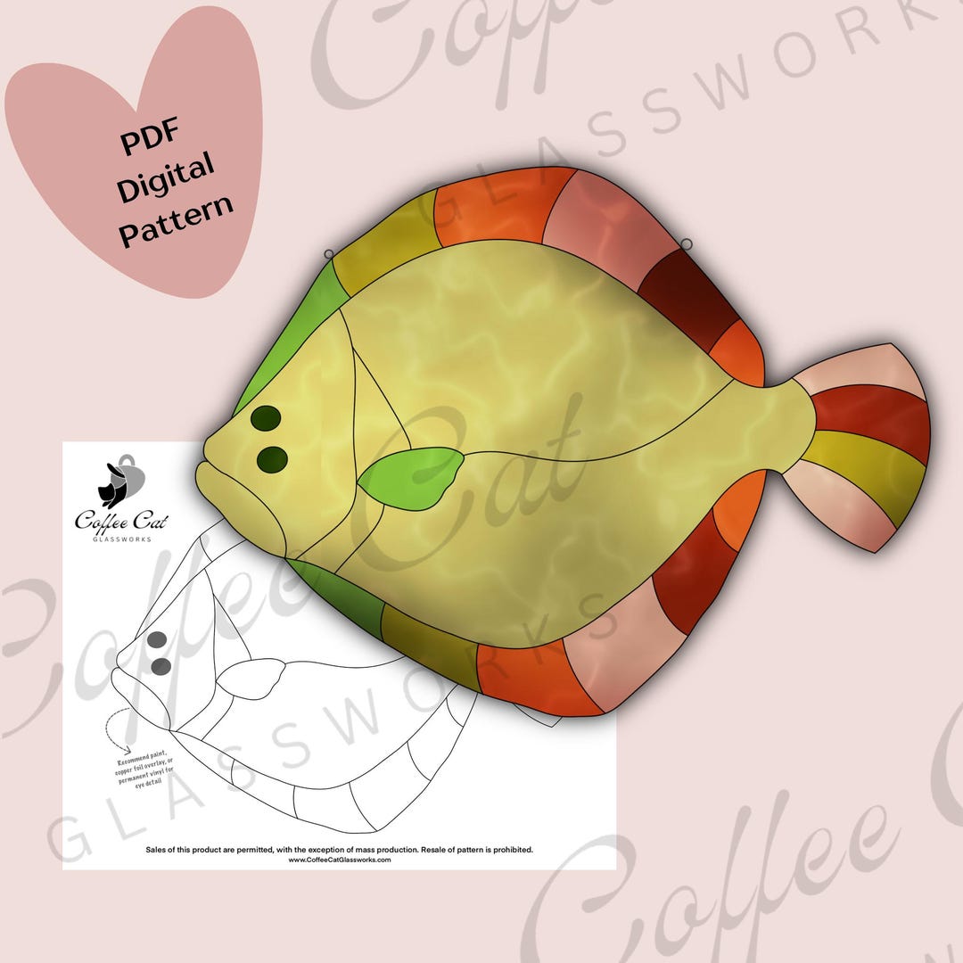 Halibut Fish Stained Glass Pattern: Digital Download (PDF, SVG, PNG ...