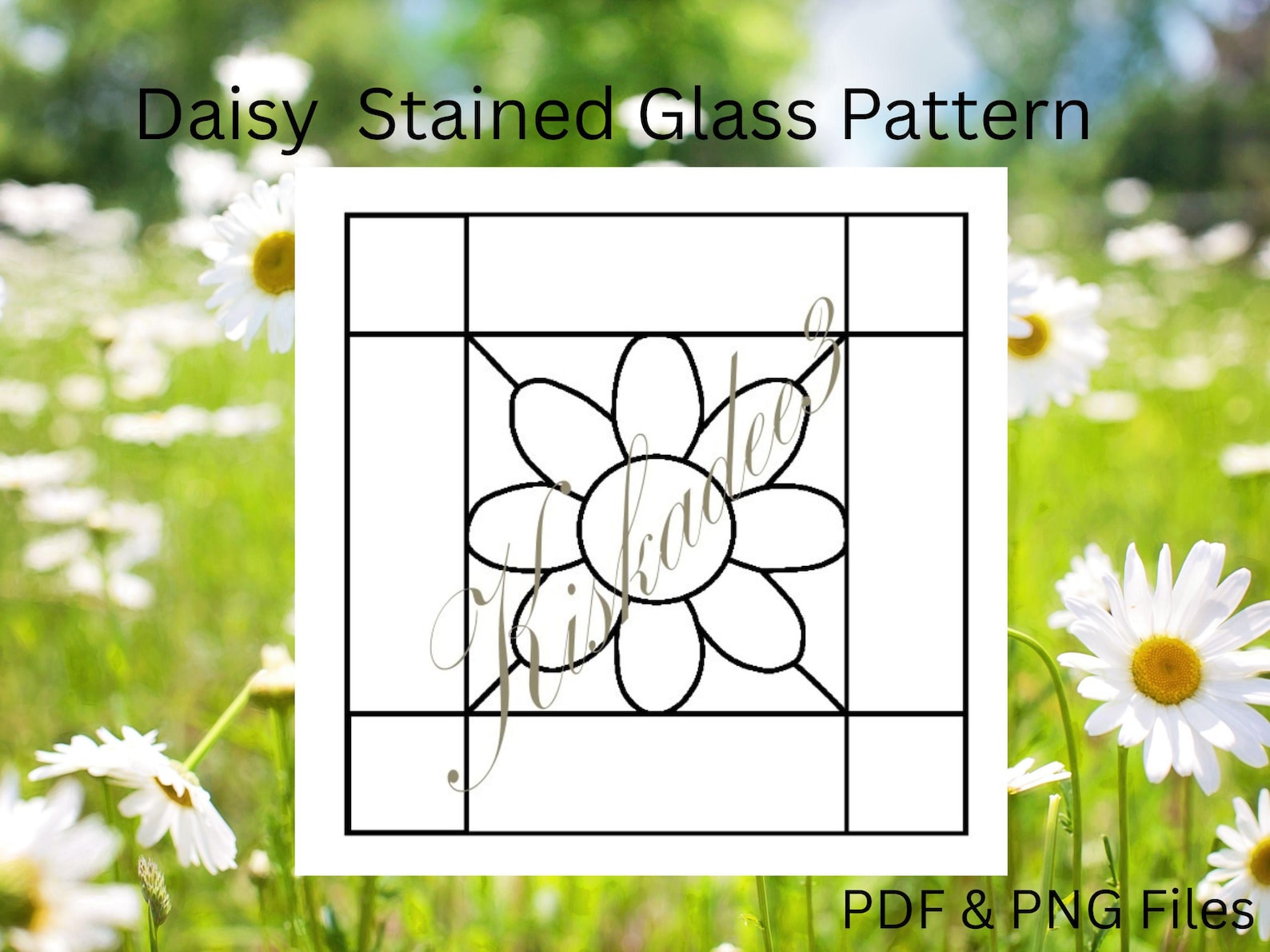 Daisy in Frame Stained Glass Pattern PDF and PNG Digital File | Stained ...