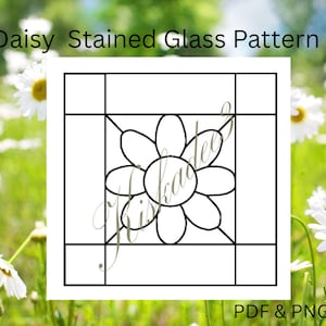 Daisy in Frame Stained Glass Pattern PDF and PNG Digital File | Stained ...