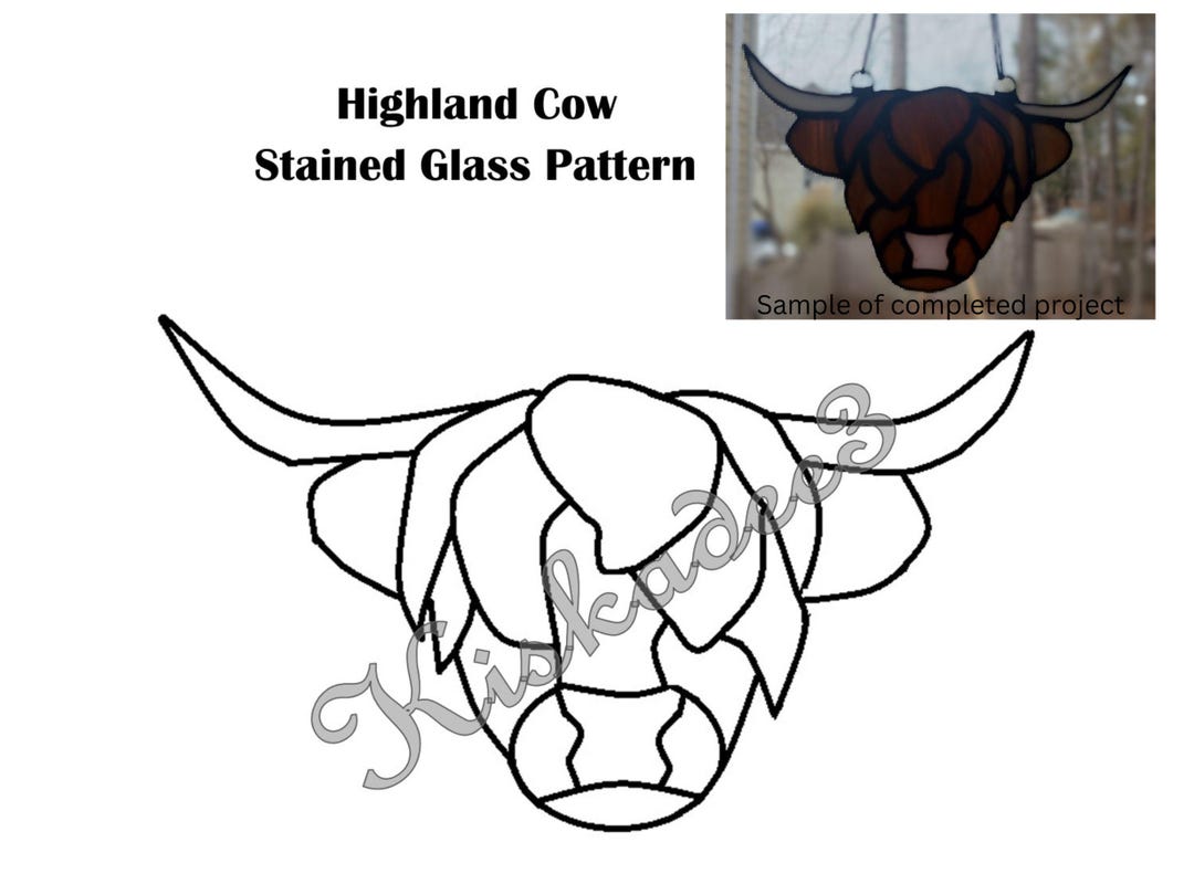Highland Cow Stained Glass Pattern PDF Digital File | Stained Glass ...