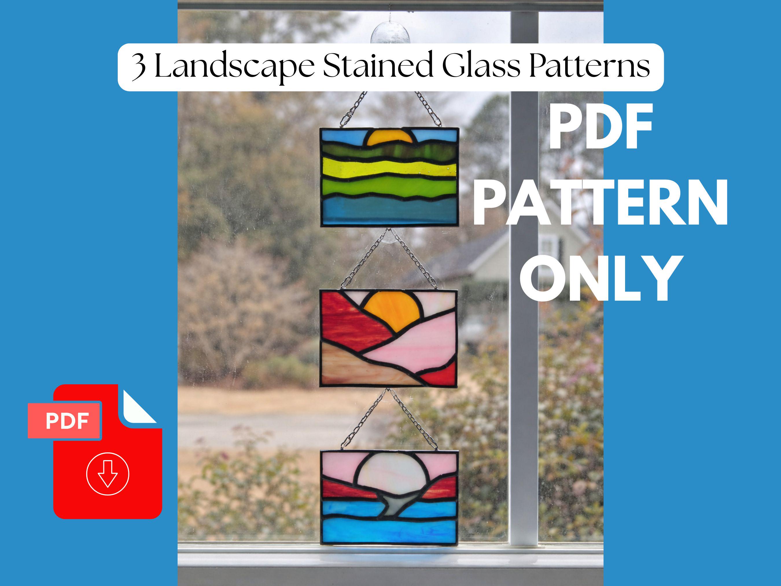 3 Mini Landscape Stained Glass Pattern PDF | Stained Glass Sunrise ...