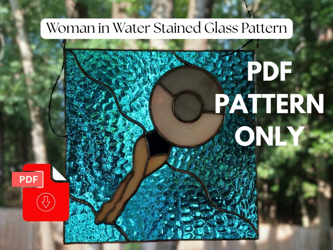 Woman in Water Stained Glass Pattern PDF | Stained Glass Lady in Pool ...