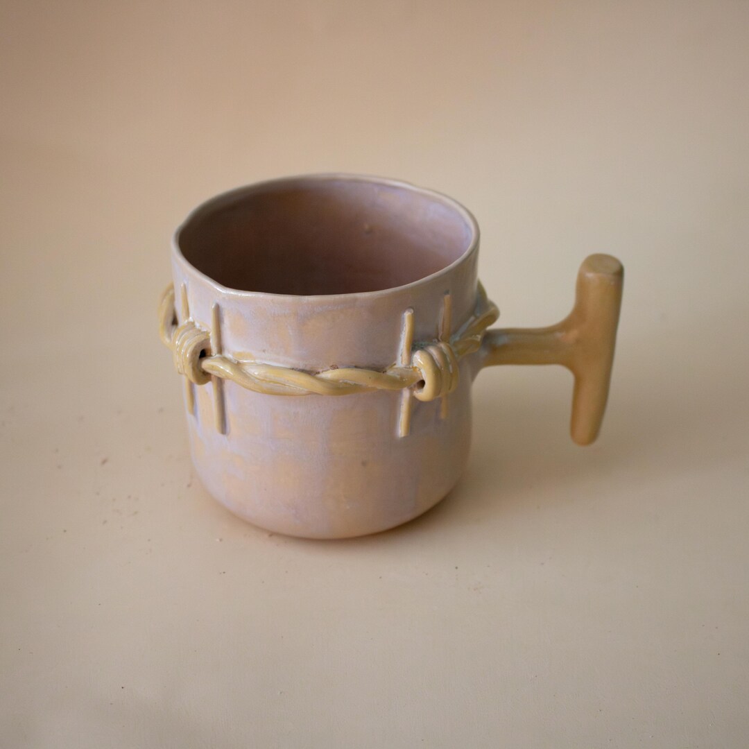 Barbed Wire Mug With Sculptural T-handle, Unique Stoneware Design, Gift ...