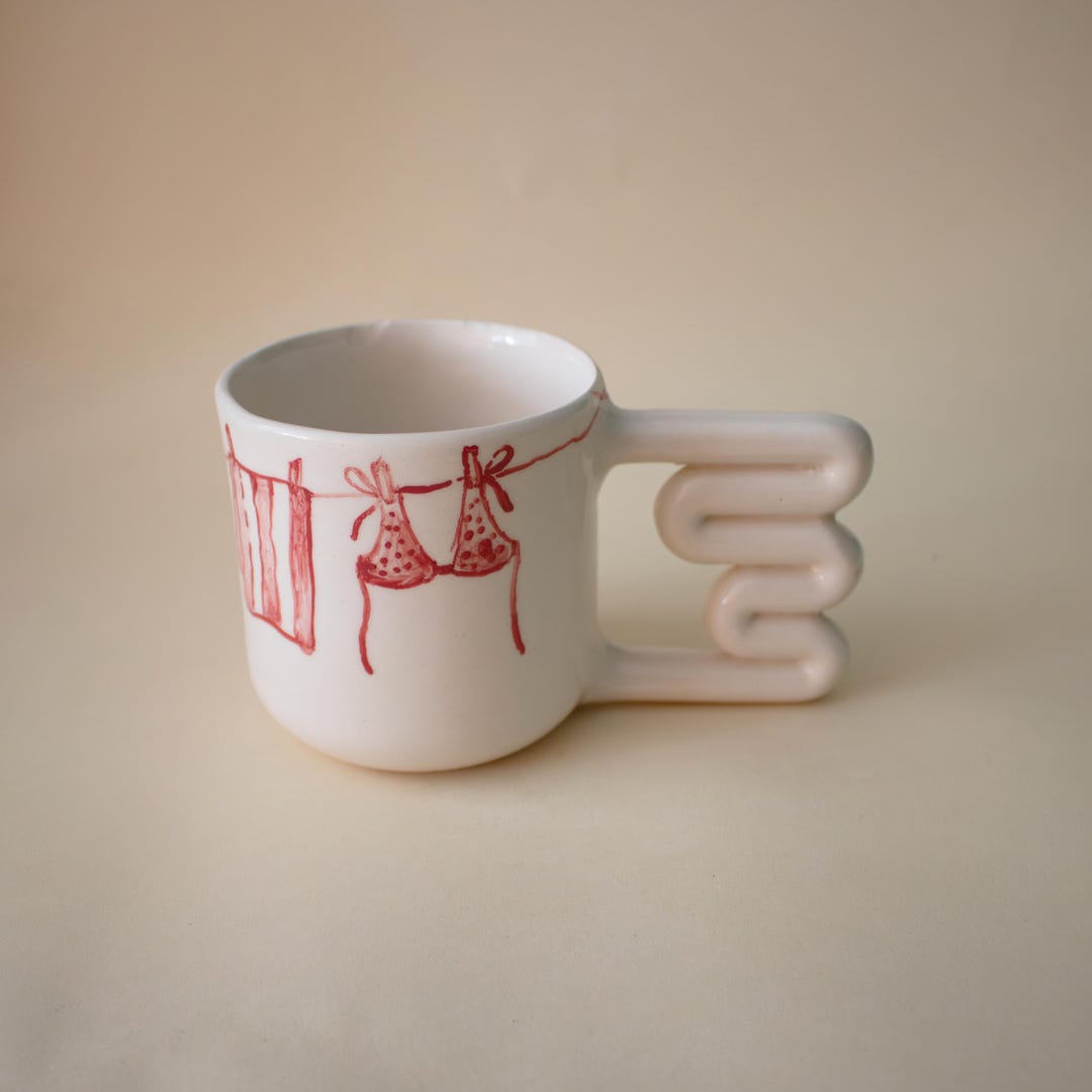 Hand Painted Clothesline Mug: Funky Handle Ceramic Coffee Cup - Etsy