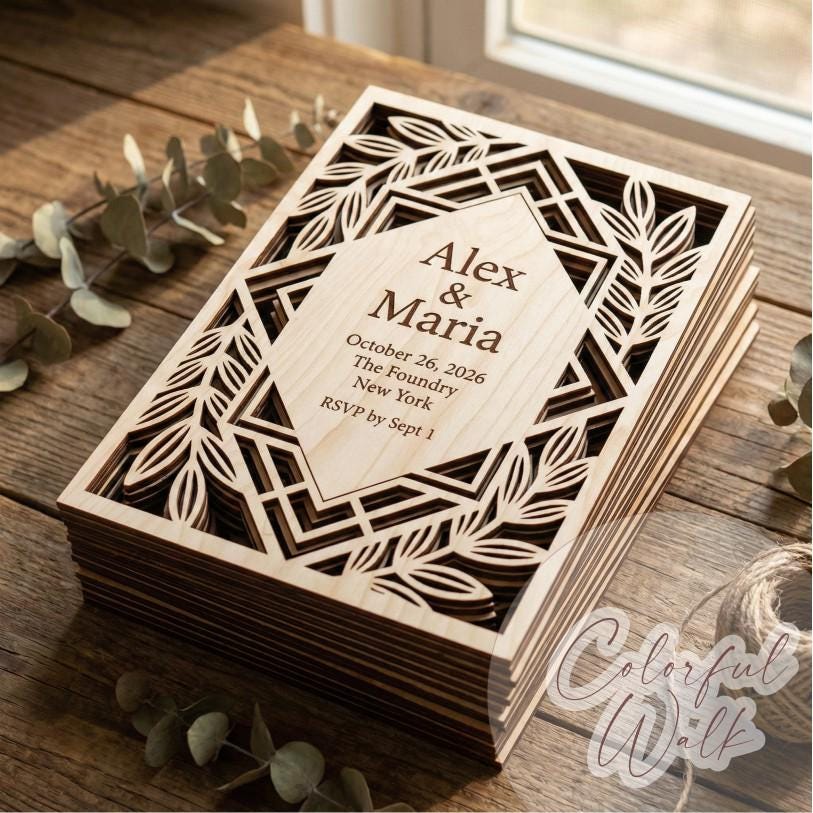 Laser Cut Wedding Invitation SVG Files, Wooden Invitations Cutting File ...