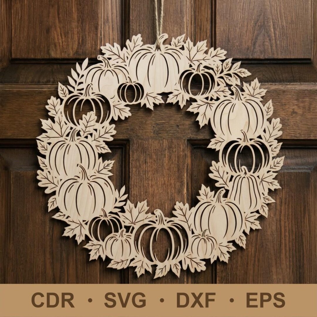 Fall Door Wreath SVG Laser Cutting File, Autumn Window Decorations ...