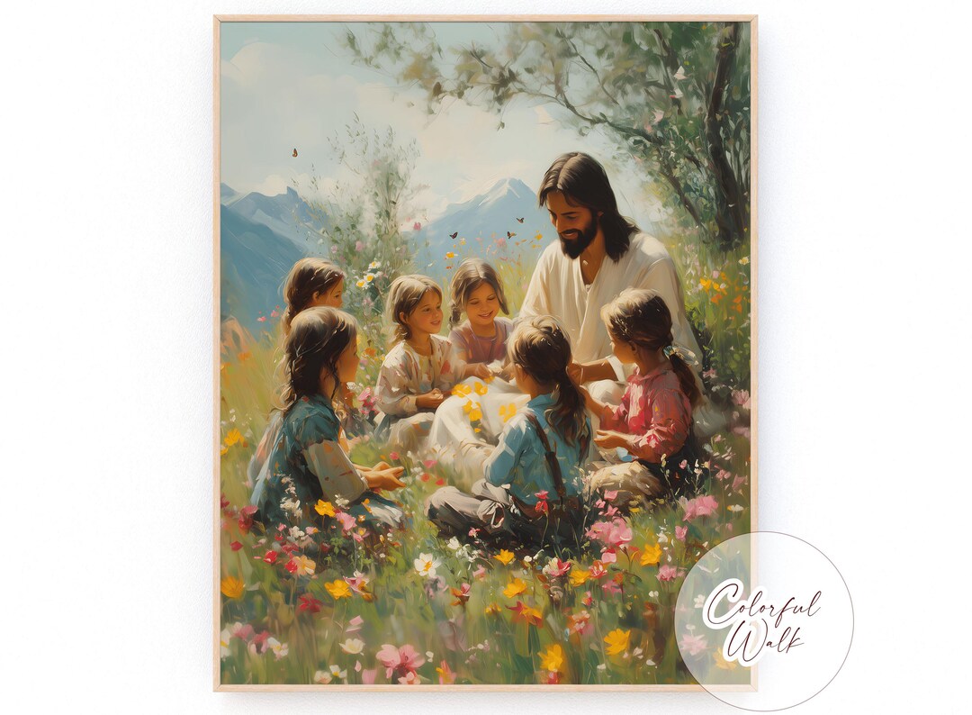 Jesus Teaching Children, Christianity Homeschool Wall Art, Religious ...