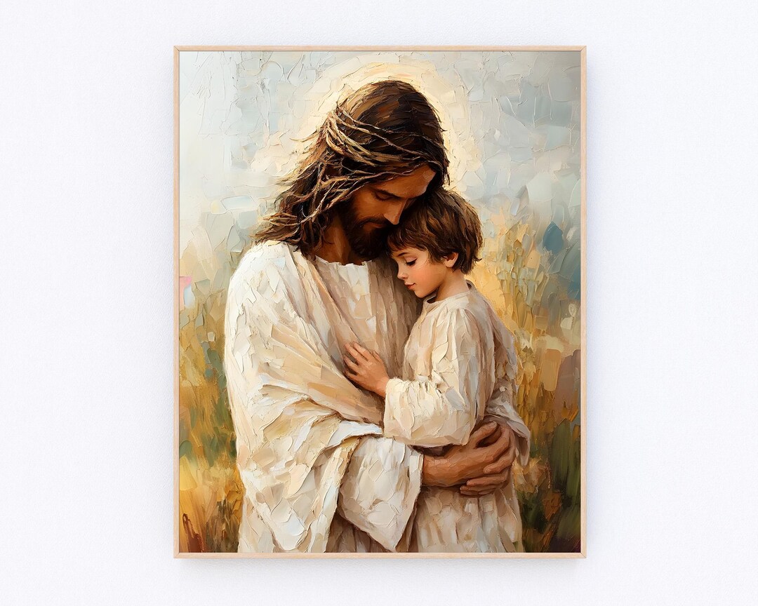Jesus Hugging Boy, Christianity Wall Art, Baptism Gift Artful ...