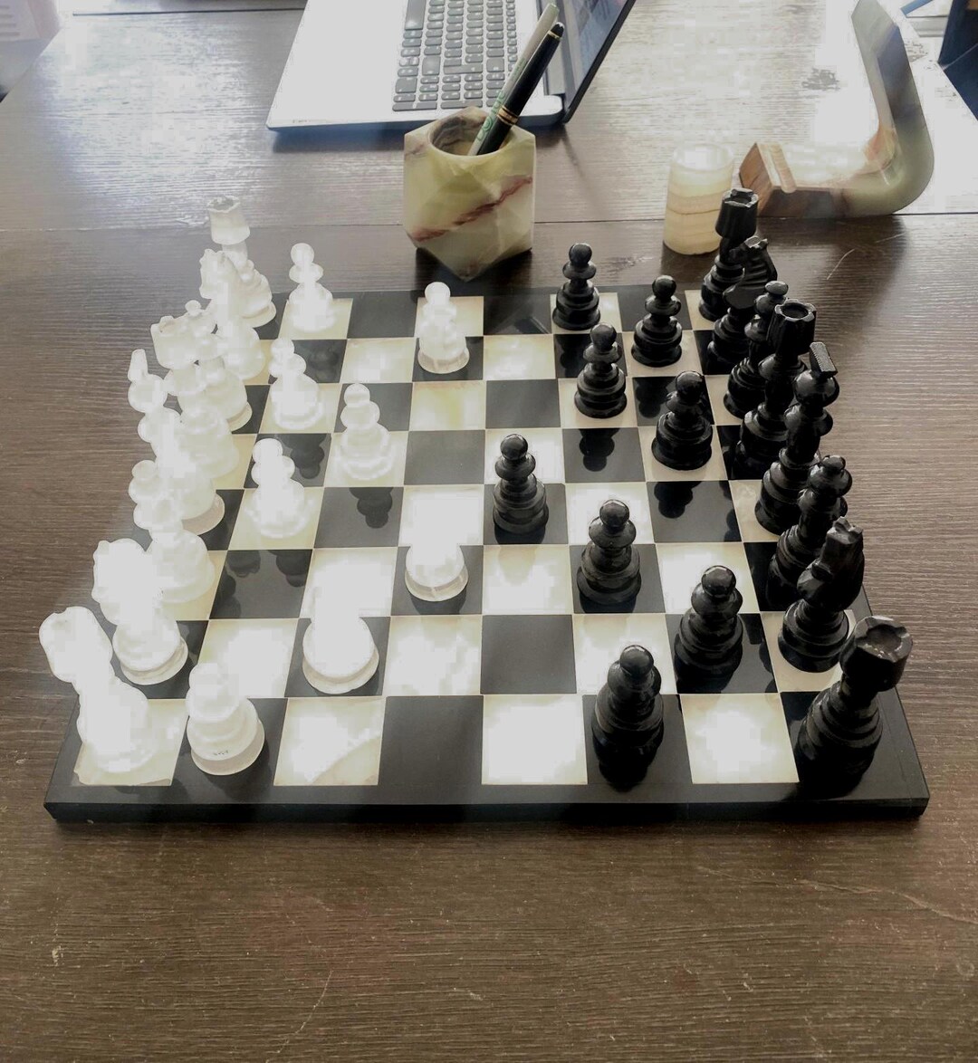 Chess Set Handmade - Elegant Marble and Onyx Board - Gift for Chess ...