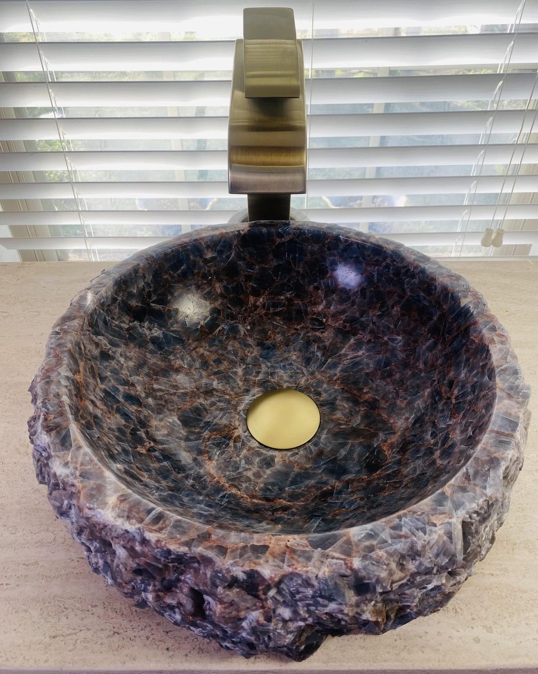 Bathroom Decor Stone Sink - Purple Unique Hand Carved Natural Onyx ...
