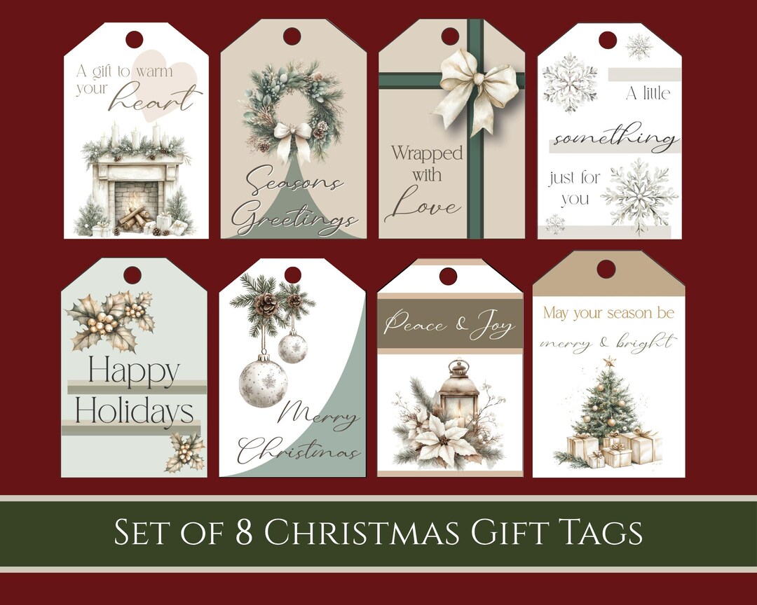 Christmas Treat Tags Printable, Watercolor Holiday Tags, Rustic ...