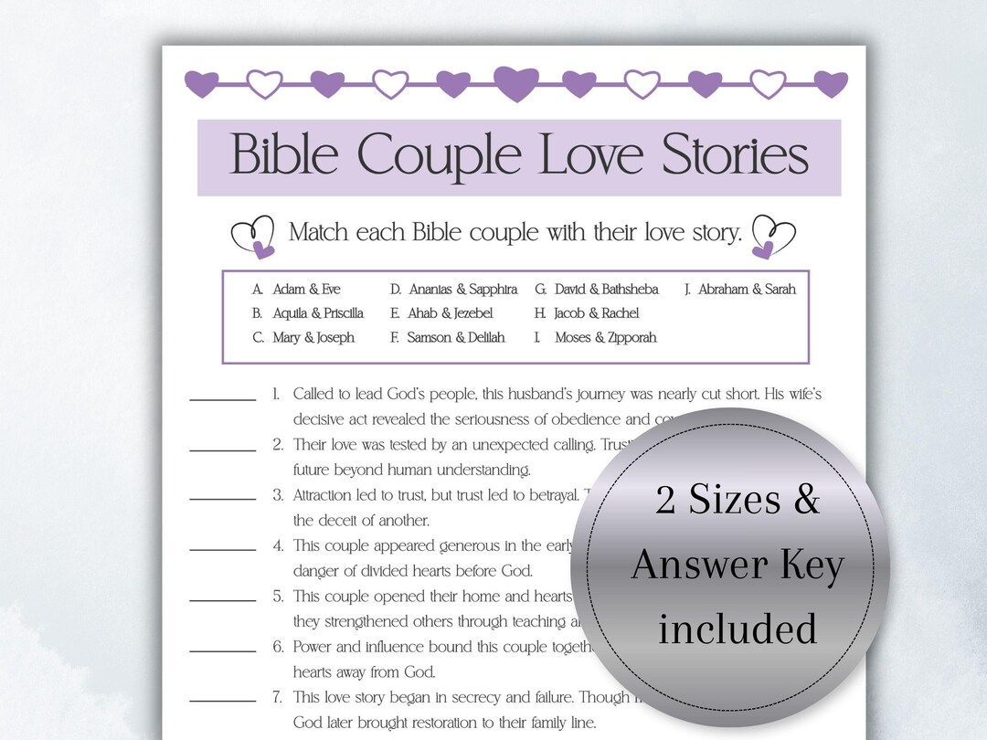 Bible Couple Love Stories Match Game, Christian Valentines Activity ...