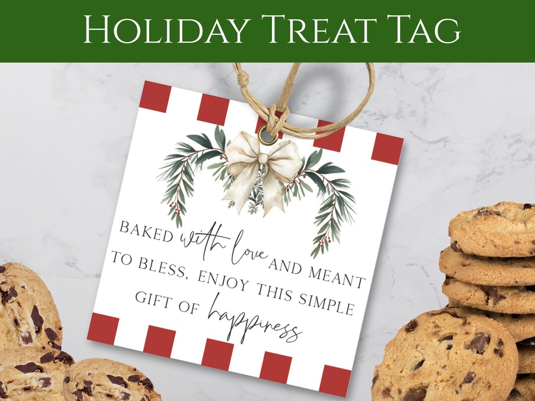 Printable Baked With Love Treat Tag, Christmas Cookie Tag, Gift Tag for ...