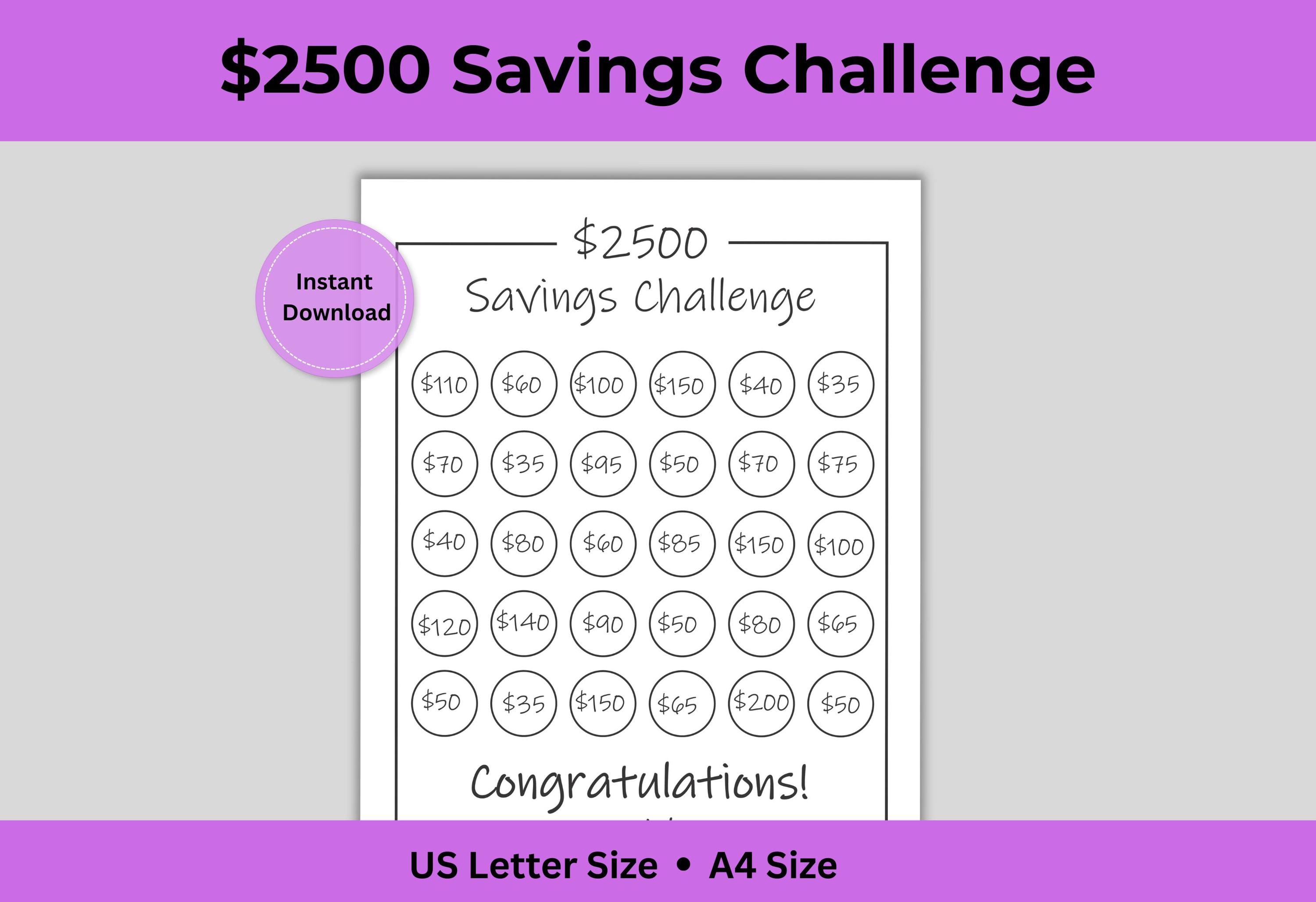 2500 Savings Challenge, 2500 Money Tracker, Money Challenge, Pdf ...