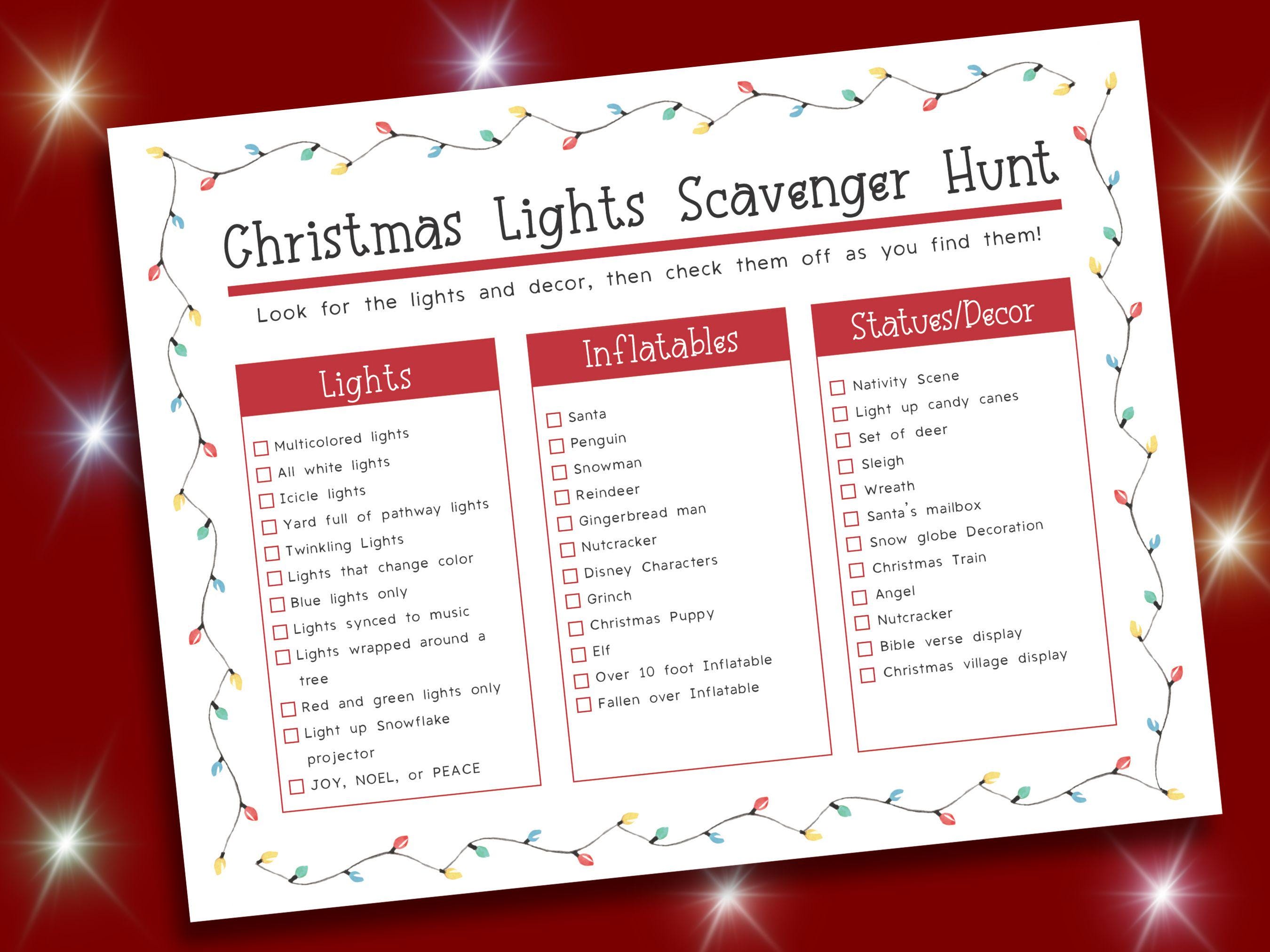 Christmas Lights Scavenger Hunt Printable, Outdoor Scavenger Hunt ...