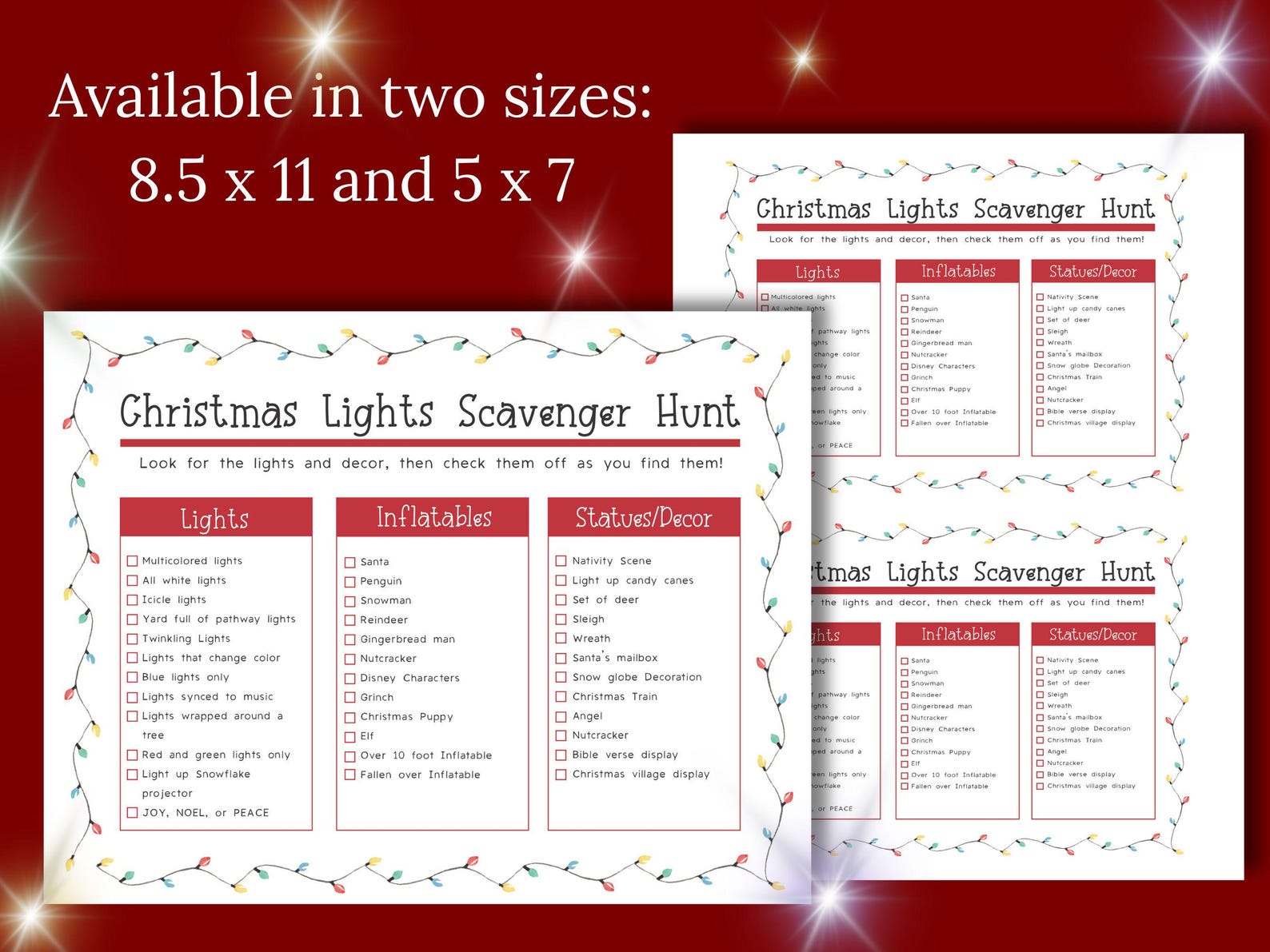 Christmas Lights Scavenger Hunt Printable, Outdoor Scavenger Hunt ...