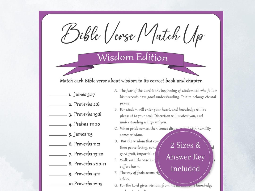 Wisdom Bible Verse Match Game, Bible Study Tool, Memory Verses, Sunday ...