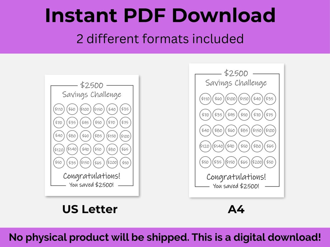 2500 Savings Challenge, 2500 Money Tracker, Money Challenge, Pdf ...
