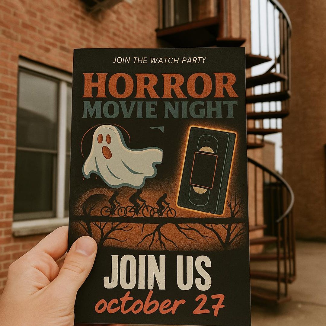 Retro Horror Movie Night Flyer Template: Spooky Halloween Party ...