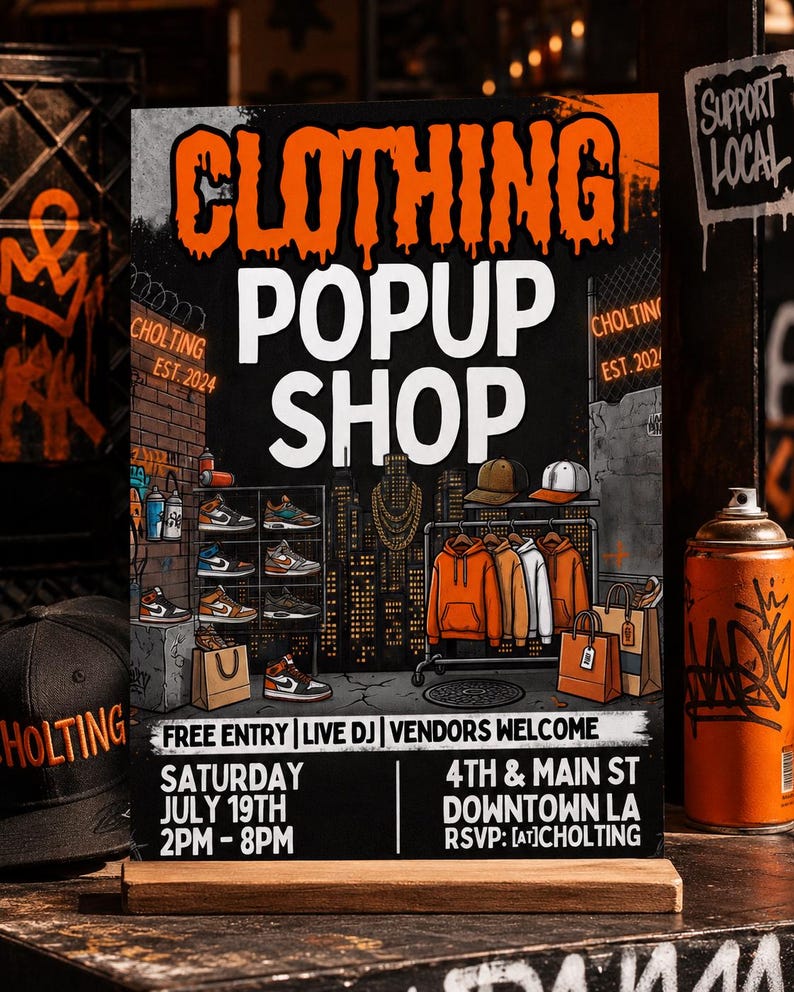 Streetwear Clothing Pop up Shop Flyer Template, Urban Fashion Event ...