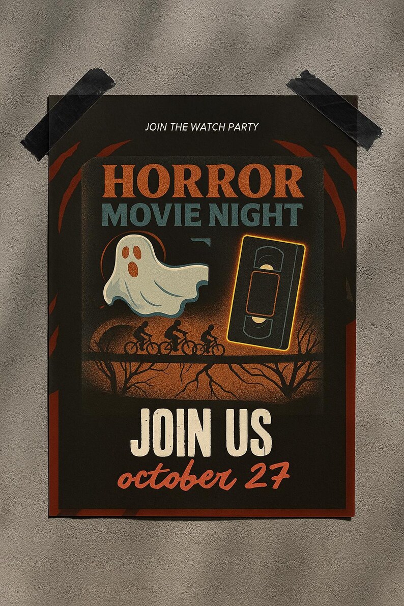 Retro Horror Movie Night Flyer Template: Spooky Halloween Party ...