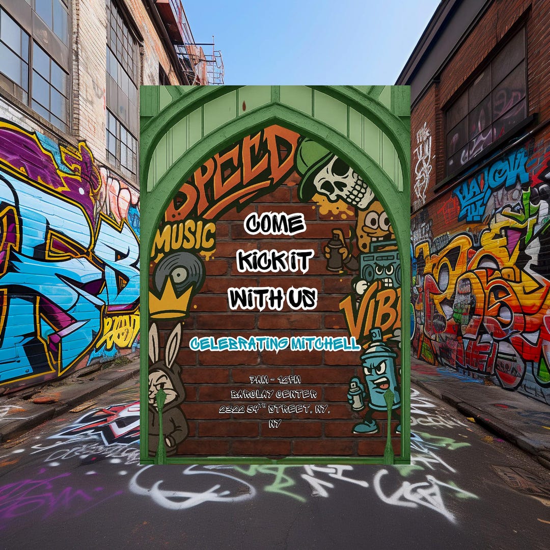 Graffiti Urban Party Invitation Template – Editable Canva Download - Etsy