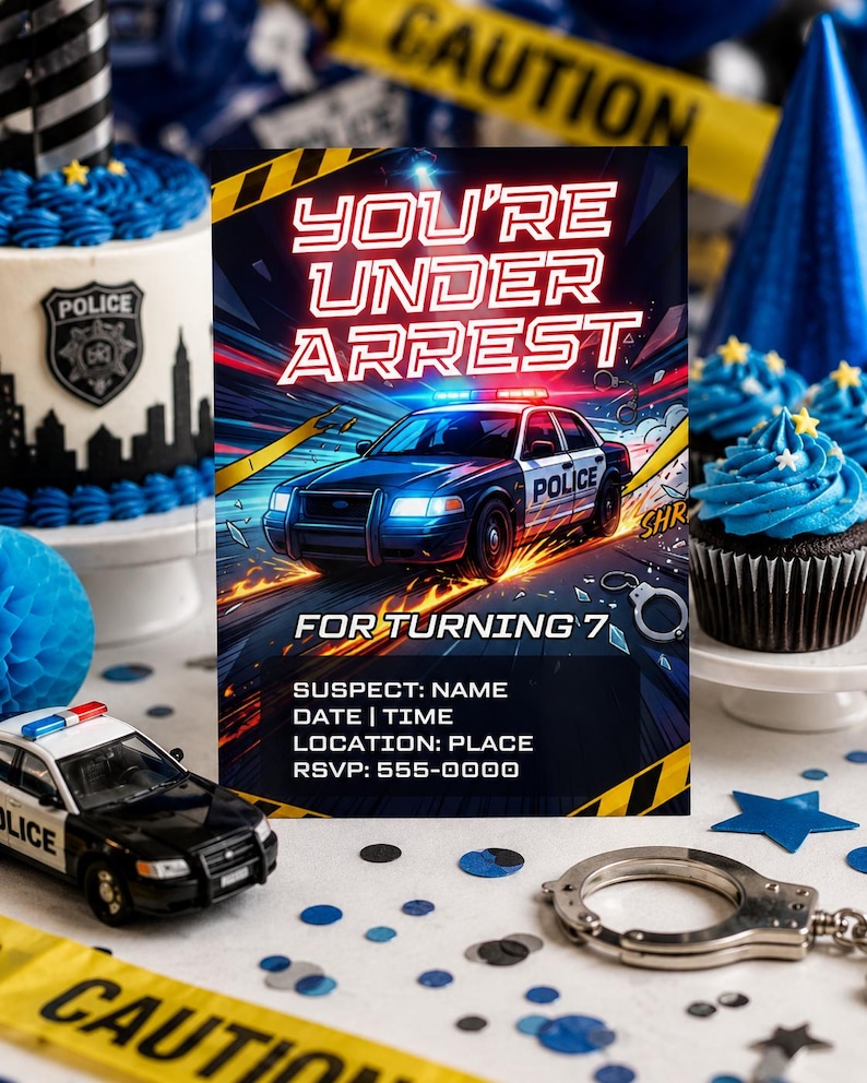 Police Car Birthday Invitation, You're Under Arrest Party Invite ...