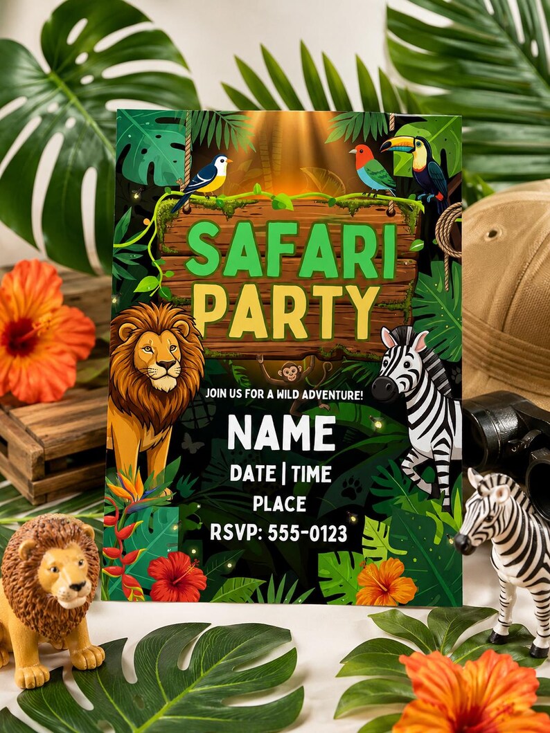 Safari Jungle Birthday Invitation Template, Wild One Party Invite ...