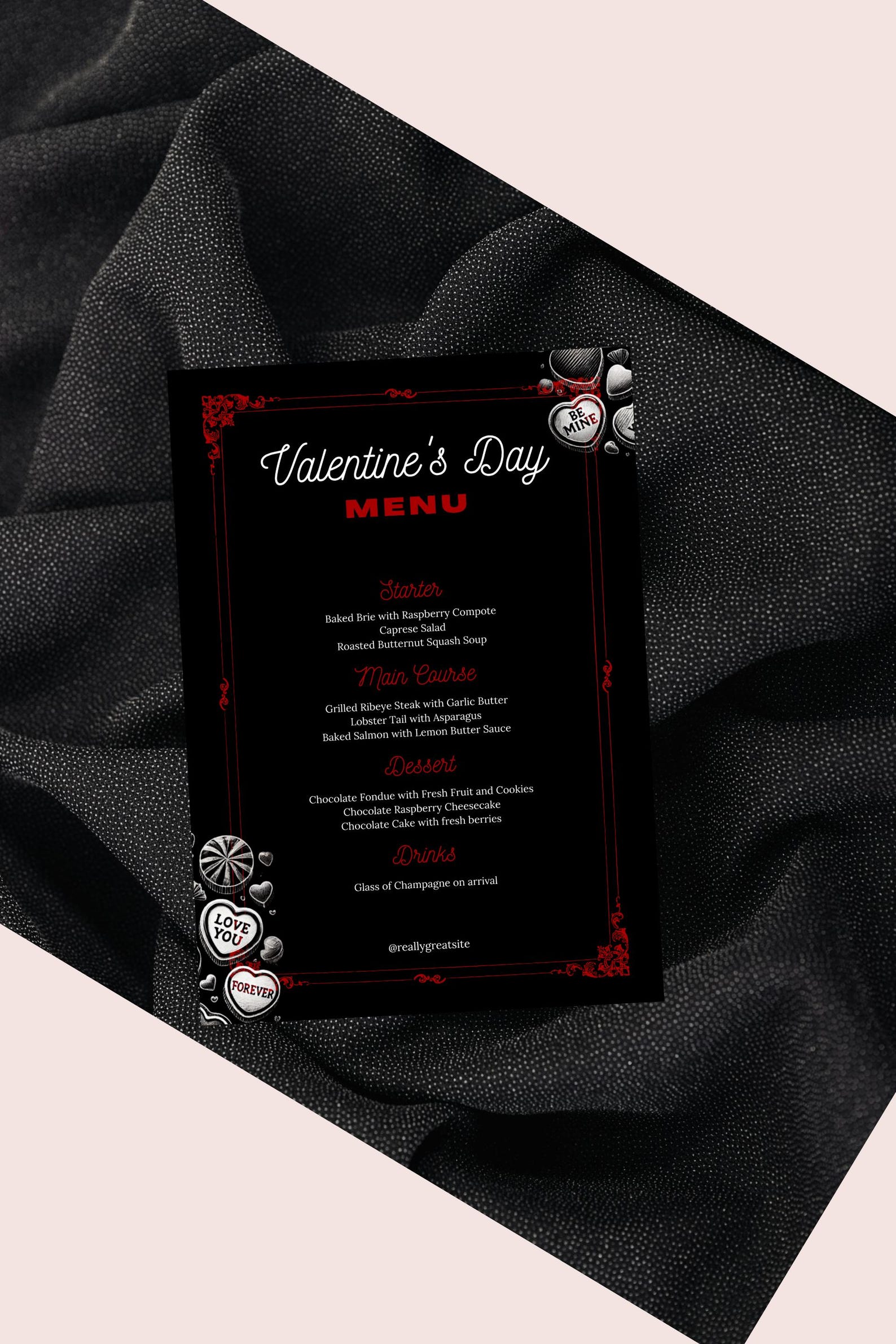 Valentine's Day Menu Template: Romantic Dinner, Editable Canva (digital ...